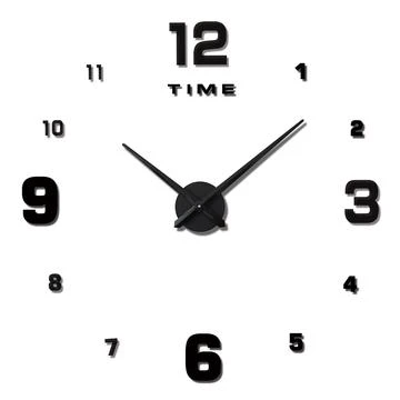 SELF-ADHESIVE WALL CLOCK WITH LOOSE DECORATIVE NUMBERS - 70 TO 120CM - BLACK