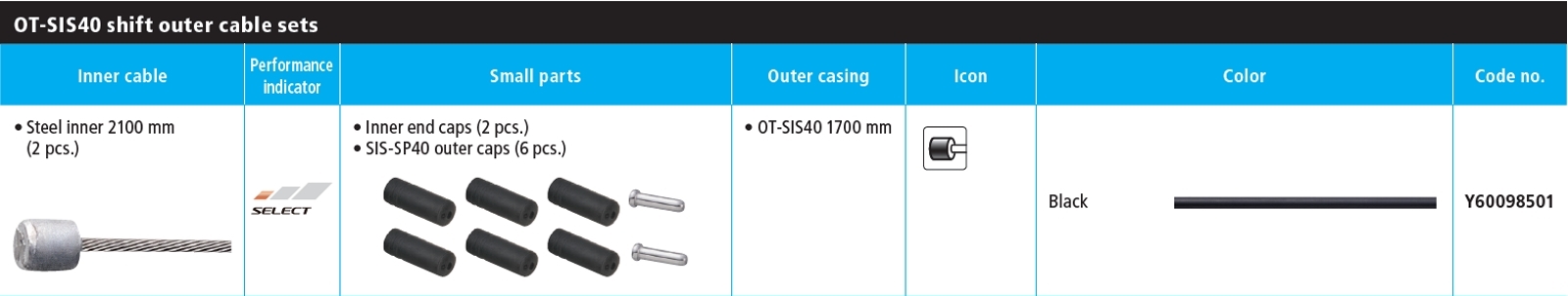 Bužir i sajla menjača shimano road, outer casing 1700mm x1, inner cable 2100mm x2 steel