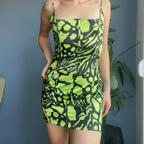 Lime Abstract Corset Strappy Bodycon Haljina