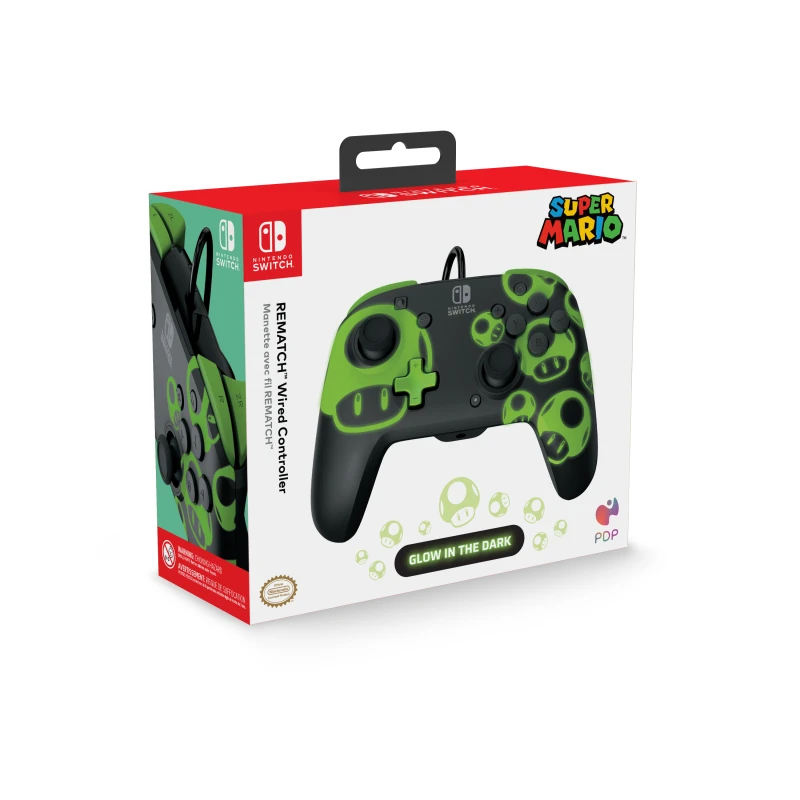 PDP Nintendo Switch Wired Controller Rematch - 1UP Glow in the Dark džojstik