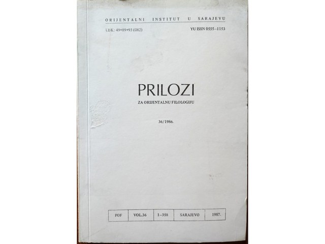 Prilozi za orijentalnu filologiju 36/1986