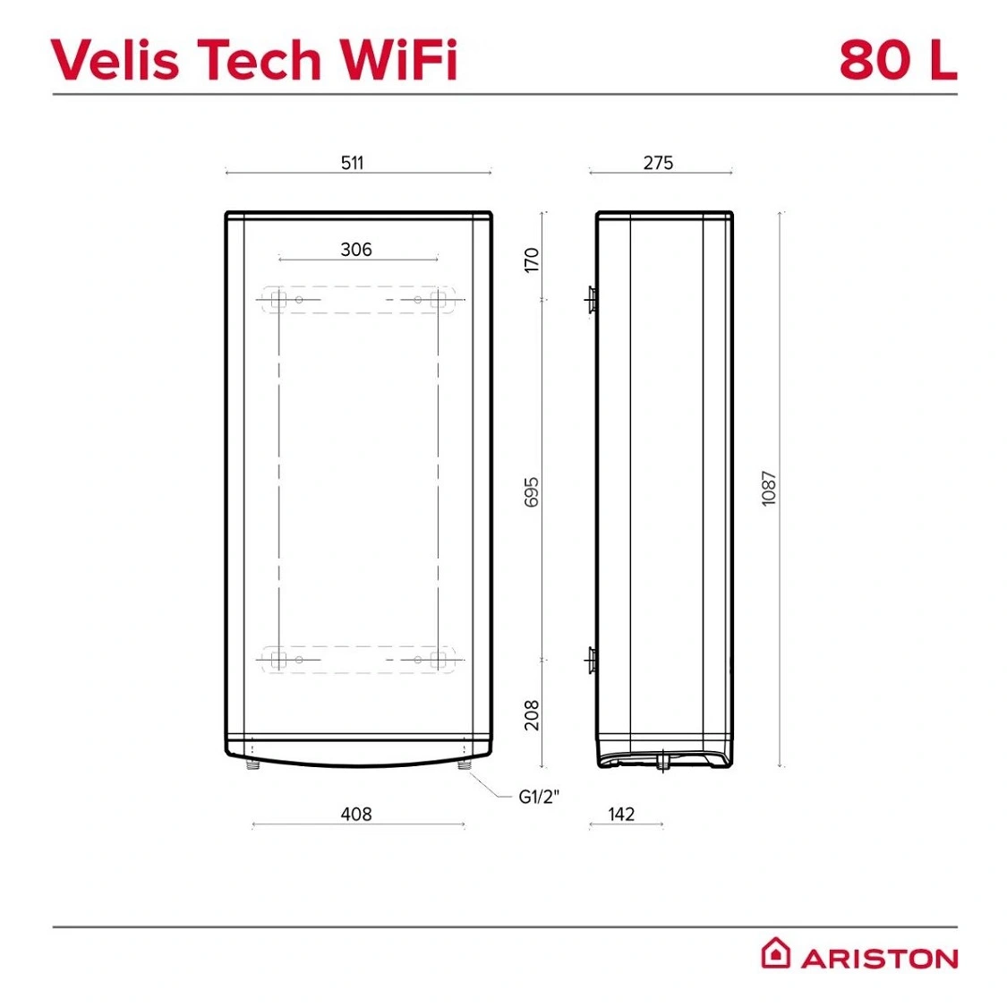 Ariston bojler Velis TECH Wi-Fi 80 EU