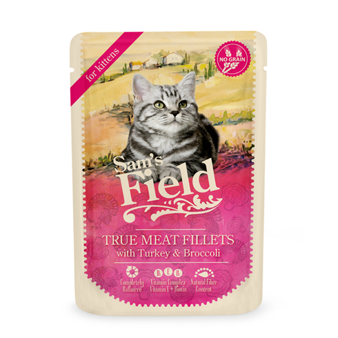 Sam's Field sosić za mačiće Ćuretina&brokoli Grain Free 85g