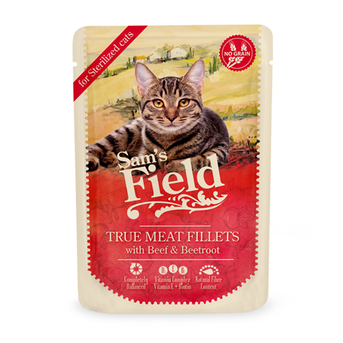 Sam's Field sosić za sterilisane mačke Goveđi file&cvekla Grain Free 85g