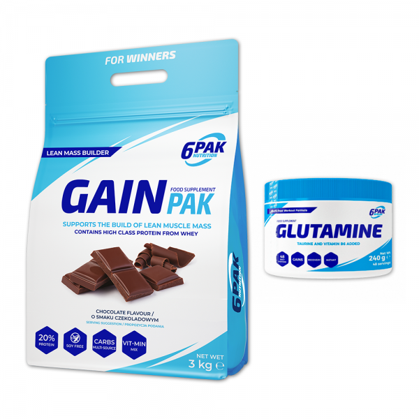 6PAK Gain Pak 3kg + Glutamine 240g