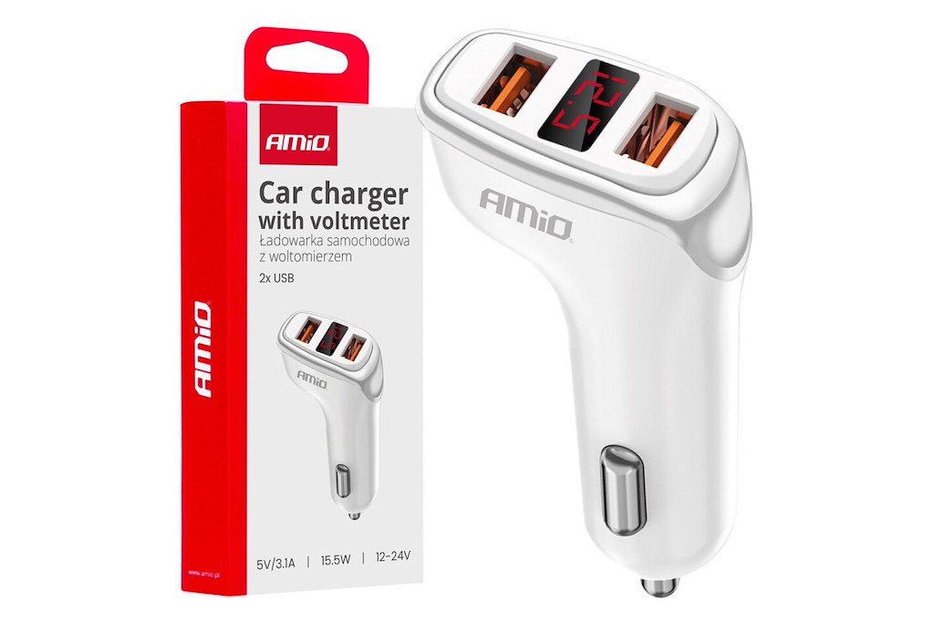 Auto punjač 2k USB-A + voltmetar 3.1A AMIO-03887 Bestseler