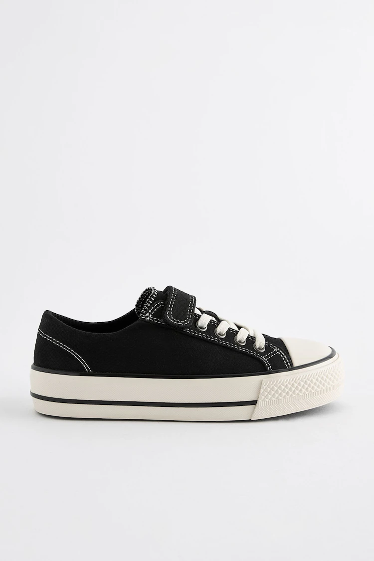 Black 1 Strap Elastic Lace Trainers