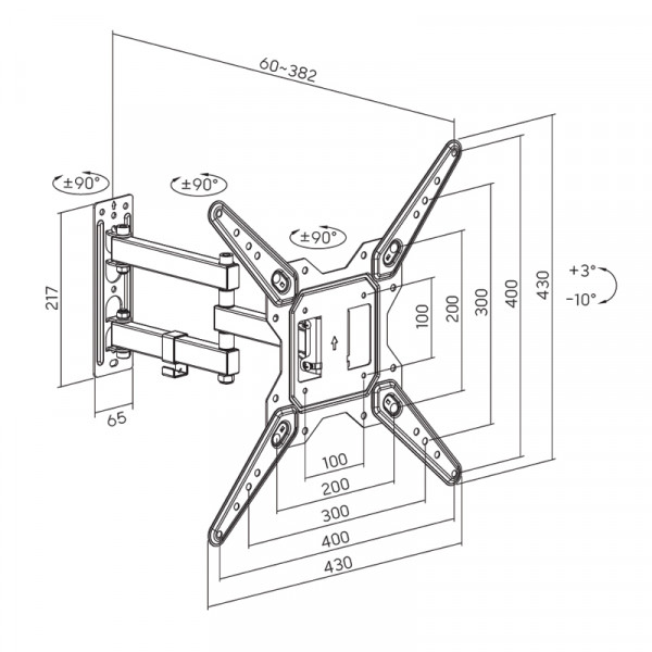 Xwave 23-55 TILT/ARM/LONG Nosač za TV/NAGIB -10°do+3°/ROT. 180°/VESA 400X400/30kg/6-38.2cm od zid ( 148568 )