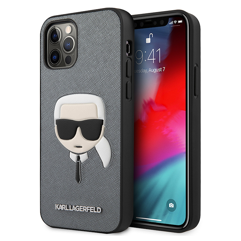 Zastitna maska (futrola) Karl Lagerfeld Hc PU Saffiano Head - iPhone 12 Pro Max 6.7 srebrna (KLHCP12LSAKHSL)