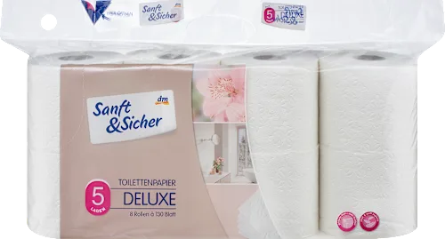 Sanft&Sicher
Deluxe toaletni papir, 5-slojni, 130 listića, 8 kom
