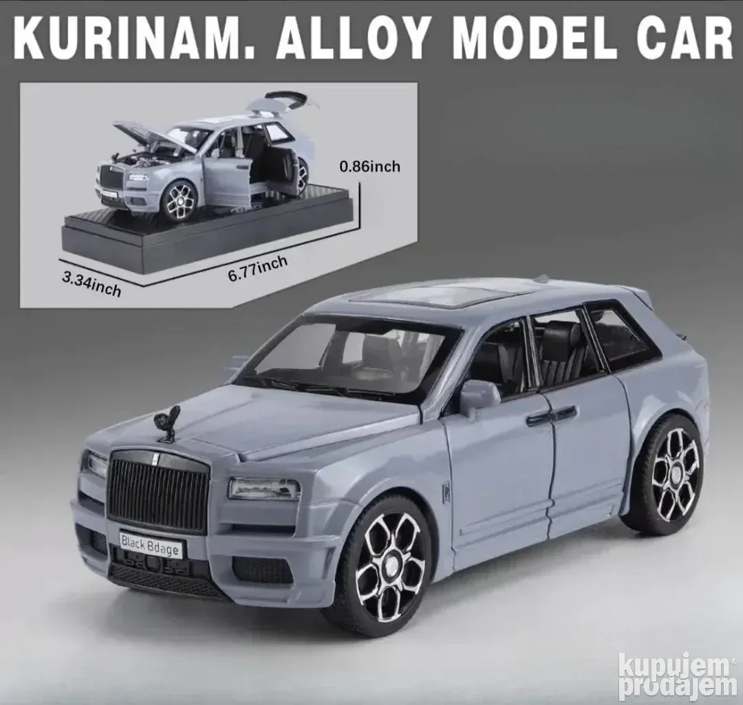 Rolls royce culinan 1:32 sivi metalni auto