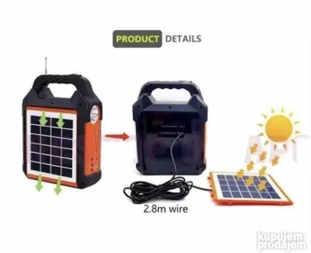 Solarni Panel Sistem Punjac + Svetlo + Radio + MP3 + BT