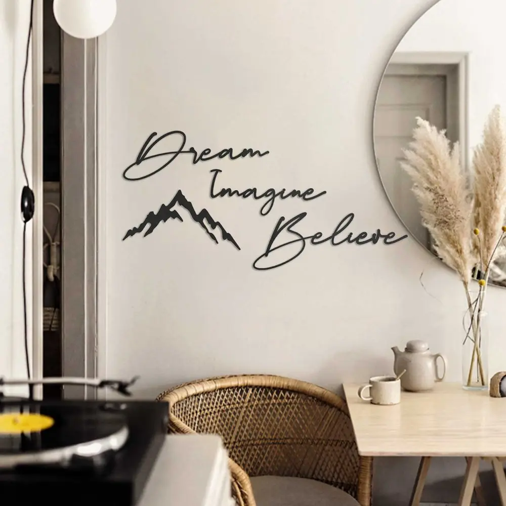 Wallxpert APT464MS Zidna dekoracija Dream & Imagine & Belive, Crna