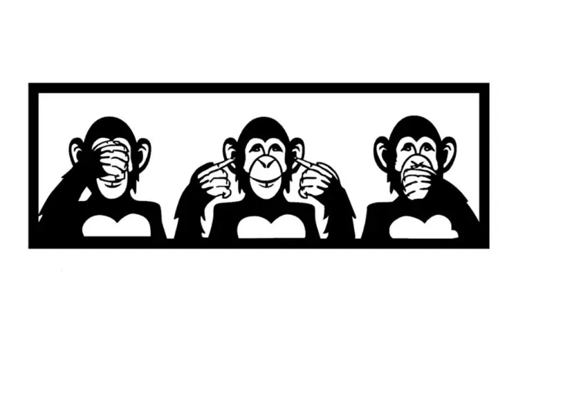 Wallxpert Zidna dekoracija Three Monkeys L, 100x36cm, Crna