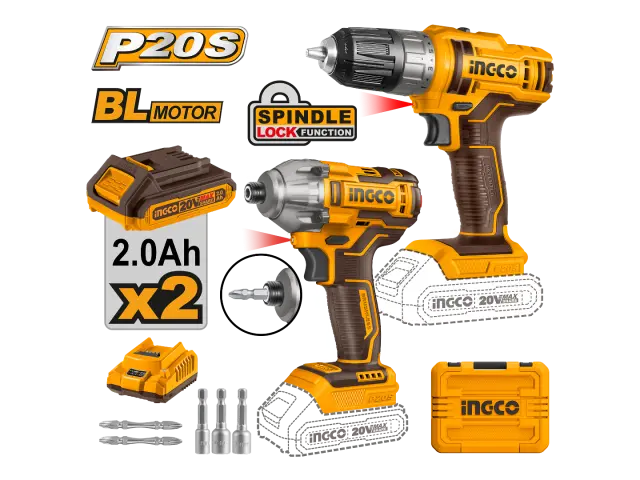 Ingco COSLI230708 Set Akumulatorska čekić bušilica sa dodacima + FCLI2001 Punjač + FBLI20011 Baterije, 2 komada