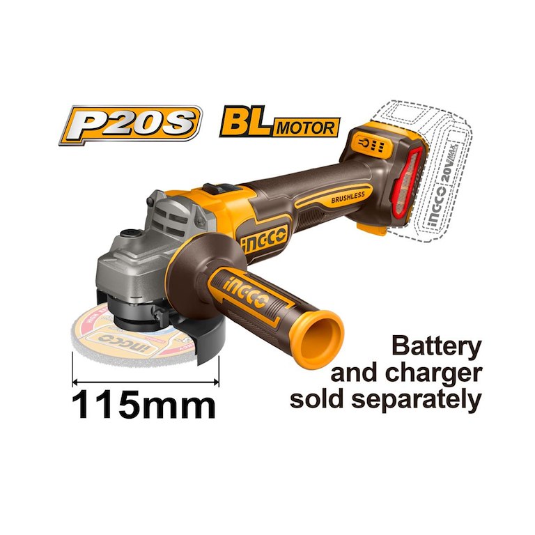 Ingco Aku ugaona brusilica 115mm, 9000o CAGLI21154