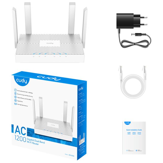 Cudy WR1300E AC1200 Dual Band 2.4+5Ghz Wi-Fi Ruter 1W/3LAN Gbit,4x5dBi Wisp/AP/REP