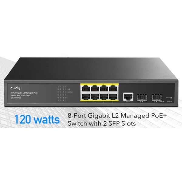 Cudy GS2008S2 8-Port Layer 2 Managed Gigabit Switch with 2 Gigabit SFP Slots