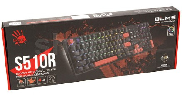 A4-S510R A4Tech Bloody MEHANICKA Gejmerska tastatura black, USB, US layout Fire Black / BLMS Red