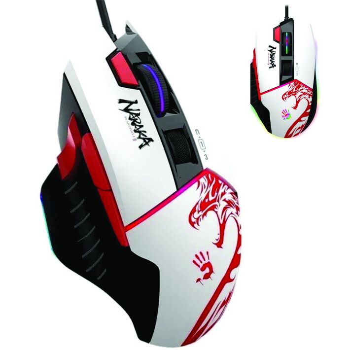 A4-W95 Max NARAKA Bloody RGB Gejmerski mis, 2000Hz/100-12.000 DPI, White USB 135mm