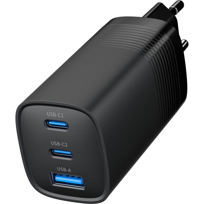 TA-UC-PDQC65-01-BK Gembird 3-port 65W GaN USB PowerDelivery fast charger, black