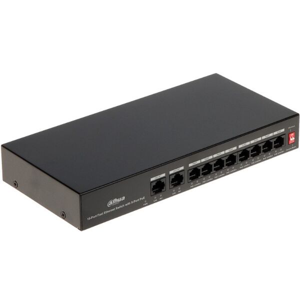 Dahua POE switch PFS3010-8ET-65 10/100 RJ45 ports, POE 8 kanala, UPLINK 2xGbit