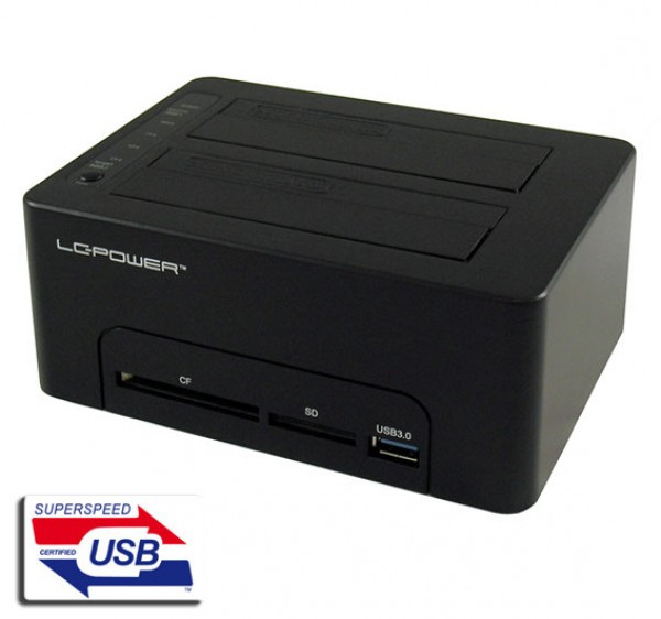 HDD D. Station dual bay LC-DOCK-U3-CR 2xSSDHDD, Black, Cardreader,1xUSB3.0 HUB