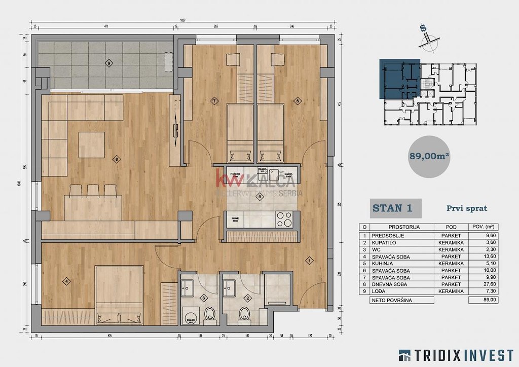 Na prodaju 4. 0 stan na I spratu, 89m2