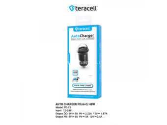 Auto punjac Teracell Evolution TC-13 PD 30W + USB QC3.0 18W, 48W (total) crni