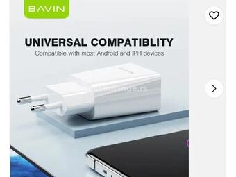 Bavin punjač 2.4A USB-A + kabl type-C bela