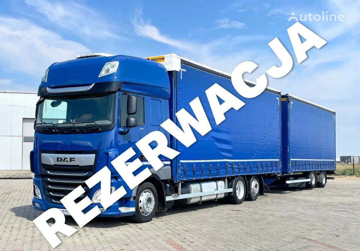 DAF XF 480 / ZESTAW TANDEM 120 M3 / PRZEJAZDOWY / 7,75 M + 7,75 M / kamion sa klizna zavesa cerada + prikolica sa kliznom ceradom