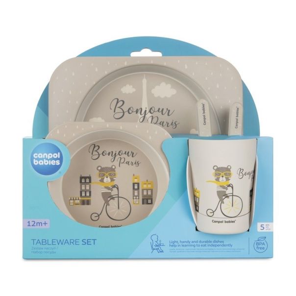 CANPOL Babies set za hranjenje 5 delova 9/227 - Bonjour Paris beige