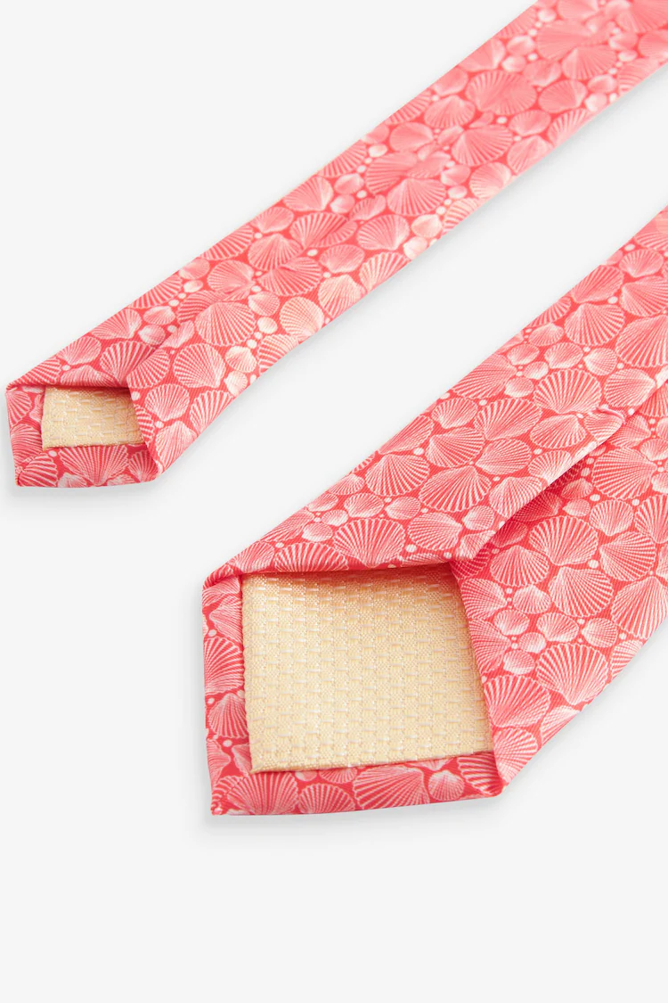 Coral Red/White Shell Slim Pattern Tie