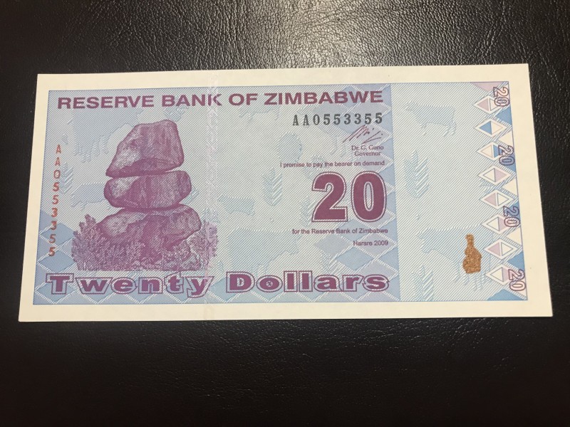 ZIMBABVE 20 DOLARA.2009. UNC.