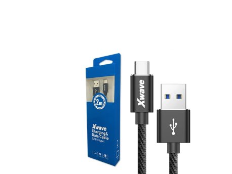 X WAVE Kabl USB Tip C muški na Tip A muški 2M 3A, PVC crni pleteni