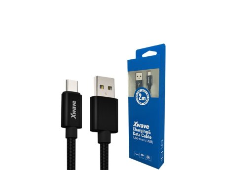 X WAVE Kabl USB2.0 na Micro USB 2M,2A,aluminium,upleteni,crni