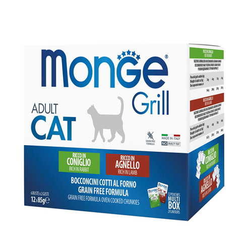 Monge Grill Adult Cat Multipack sosićI za mačke 12x85g zečetina, jagnjetina