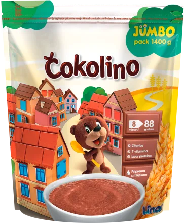 Lino
Čokolino JUMBO pack - instant pahuljice od žita i čokolade, od 8. meseca,, 1,4 kg
Dijetetska namirnica