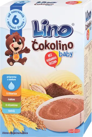 Lino
Čokolino baby- Instant pahuljice od žitarica, kakaa i mleka, od 6. meseca, 210 g
Dijetetska namirnica