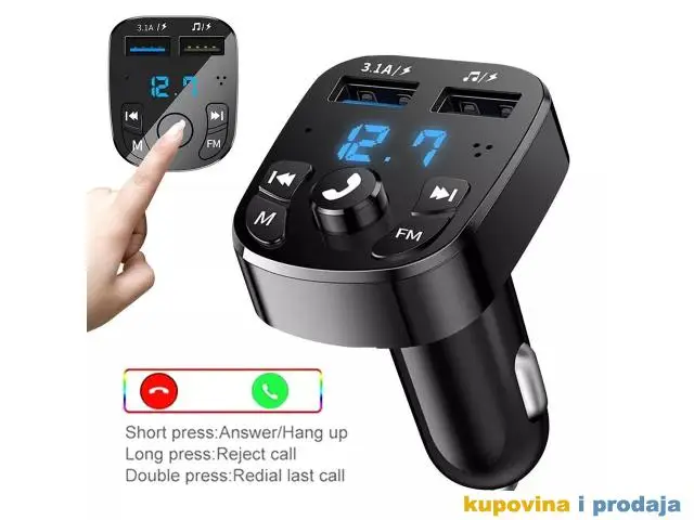 Bluetooth FM Transmiter, HandsFree, MP3, SD, 3.1A Brzi Punjac