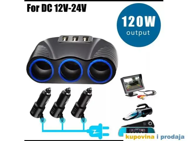 3.1A USB Auto Upaljac / Punjač, 12V-24V, 120W 3 izlaza