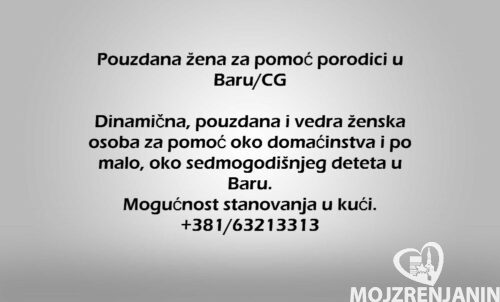 Pouzdana zena za pomoc porodici u Baru/CG