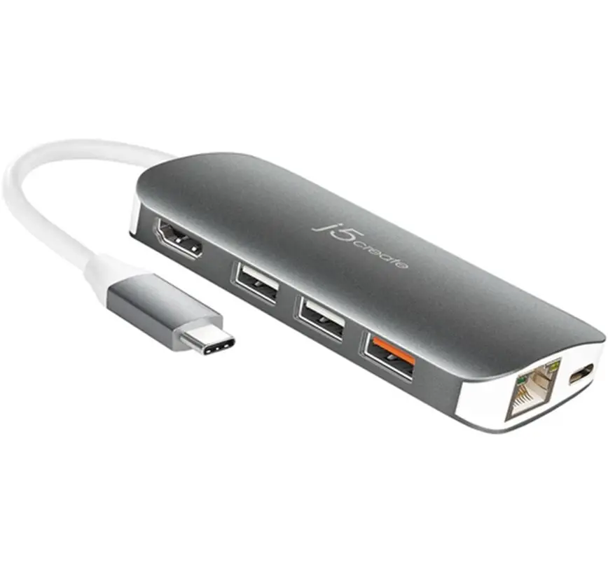 J5Create JCD383-N Multi Adapter, USB-C 9u1, Sivi