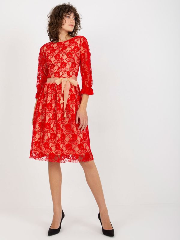 LADY'S ELEGANT LACE DRESS - RED