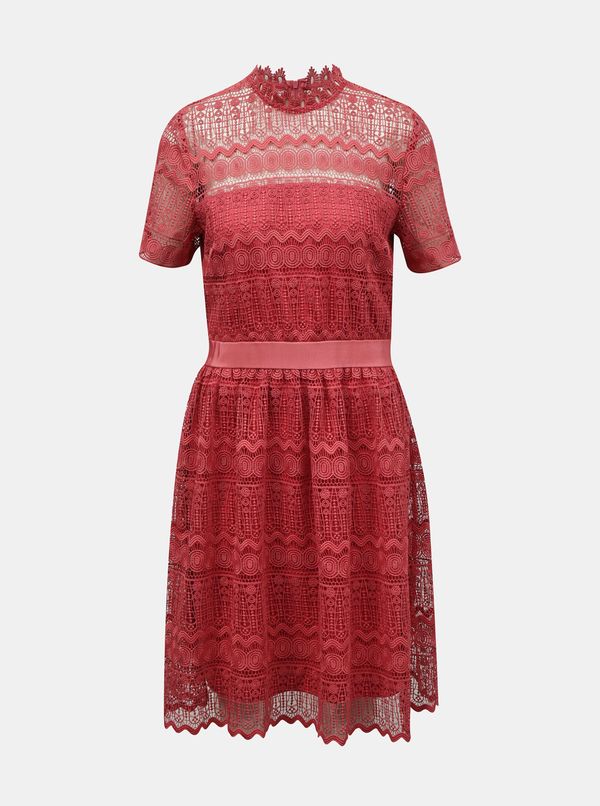 Pink lace dress with stand-up collar VILA Nelly - Ladies