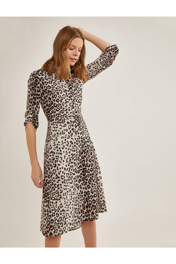 KOTON WOMEN'S BROWN LEOPARD PATTERNED DRESS