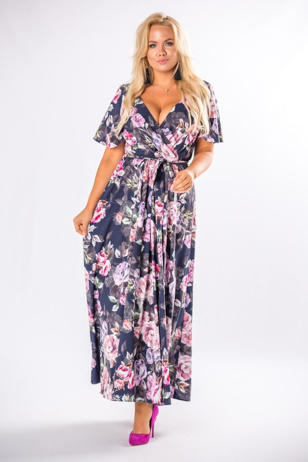 PATTERNED MAXI DRESS WITH AN ENVELOPE NECKLINE AND A BINDING AT THE WAIST
