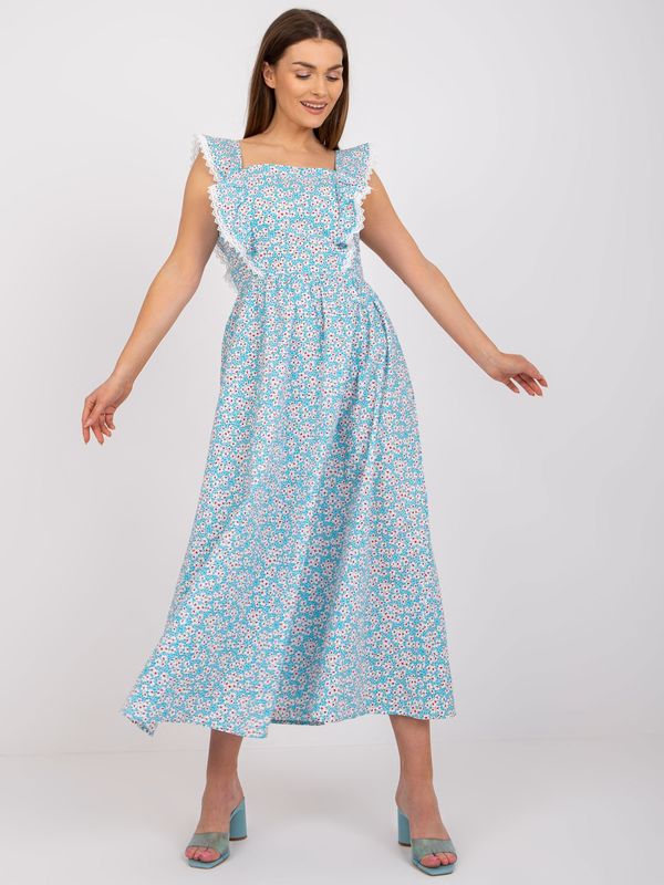 BLUE COTTON MAXI DRESS WITH PRINT