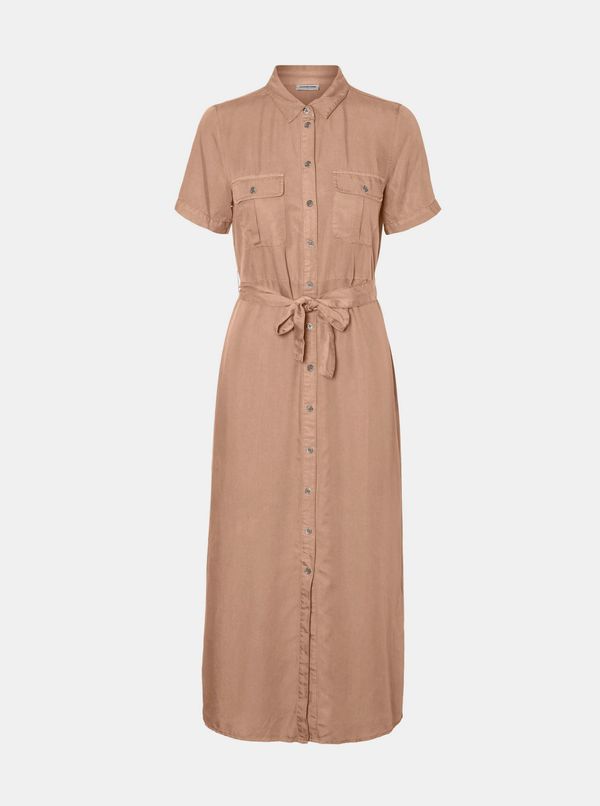 BEIGE SHIRT MAXI-DRESS WITH TIE NOISY MAY CERSEI - WOMEN