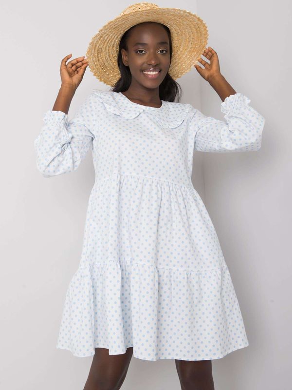 WHITE AND BLUE POLKA DOT DRESS BY VALERIA RUE PARIS